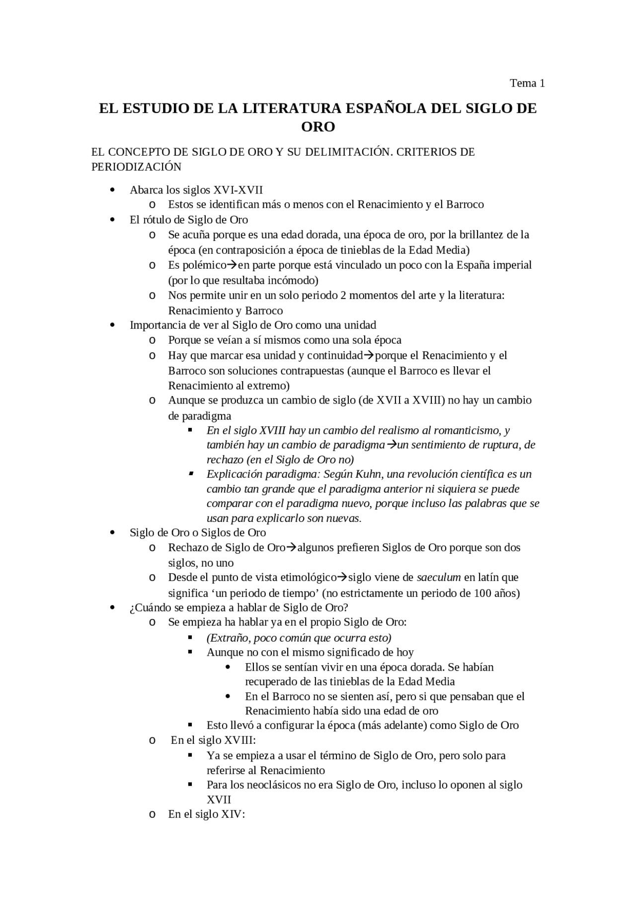 Apuntes tema 1 siglos de oro - Docsity