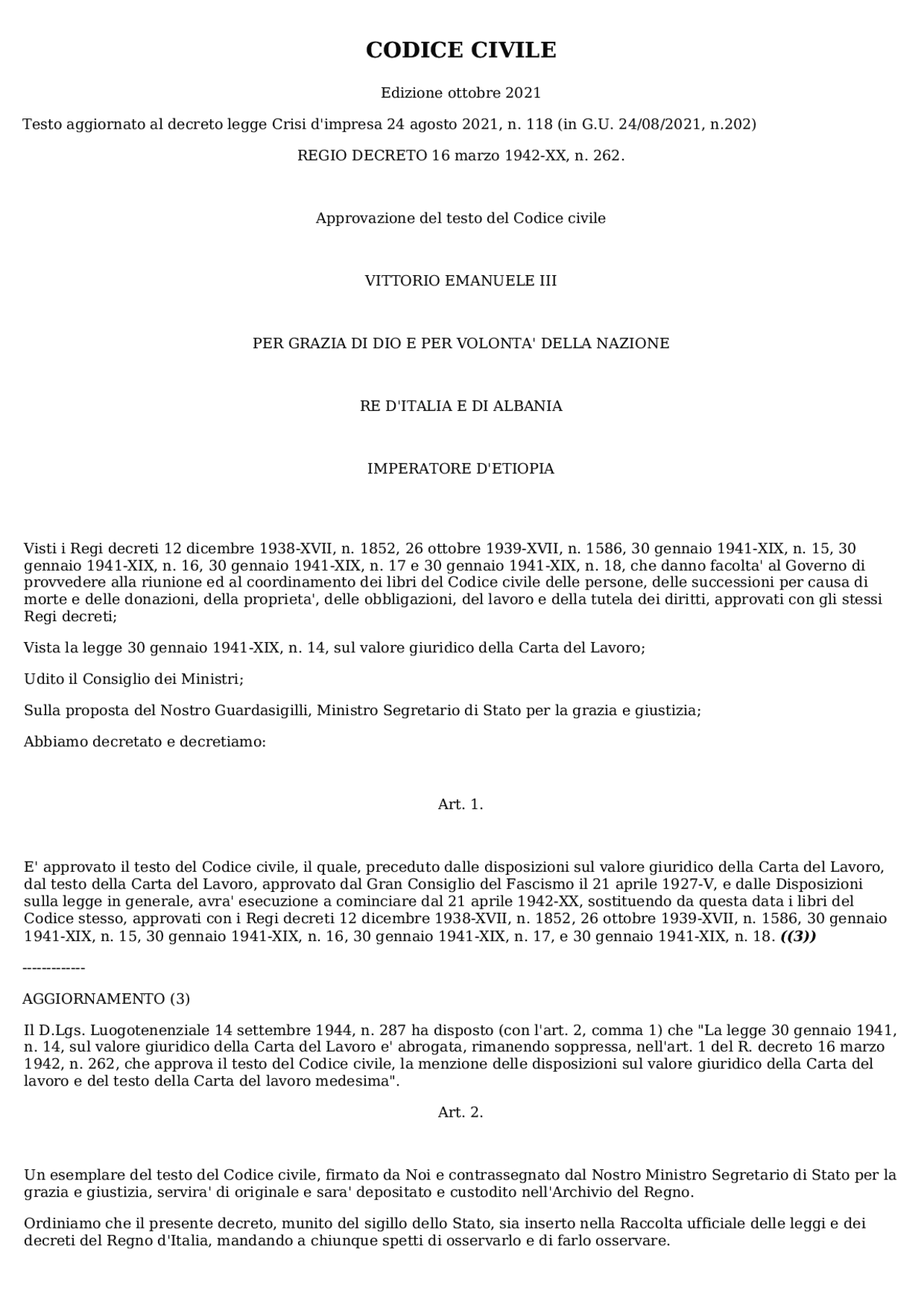 Codice civile Italiano - Docsity