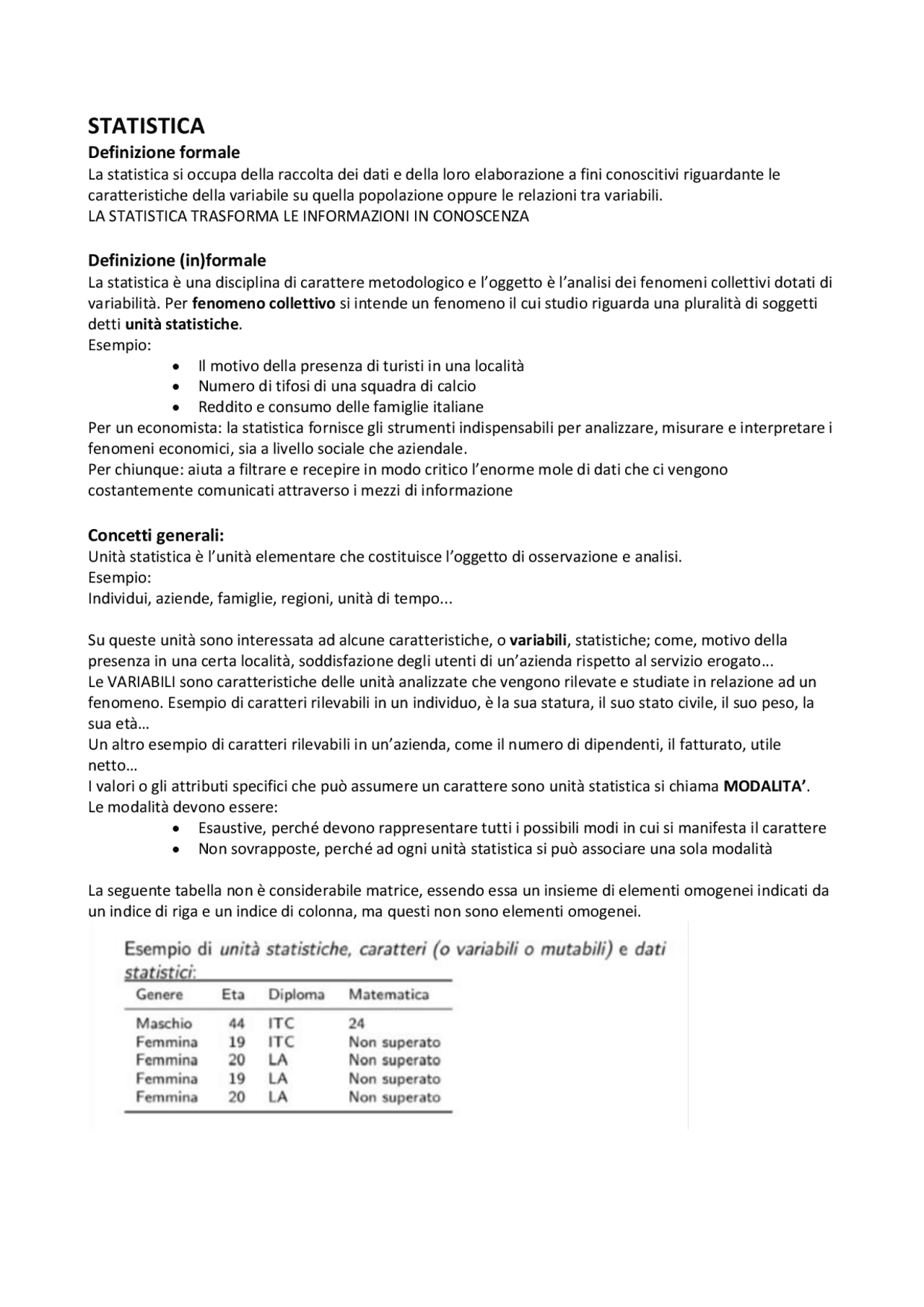 Statistica descrittiva e inferenza statistica | Appunti di Statistica | Docsity