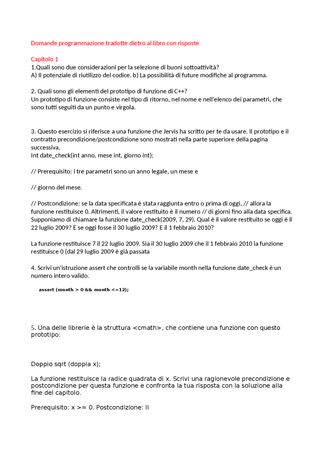 Domande Esame Programmazione 1 Docsity