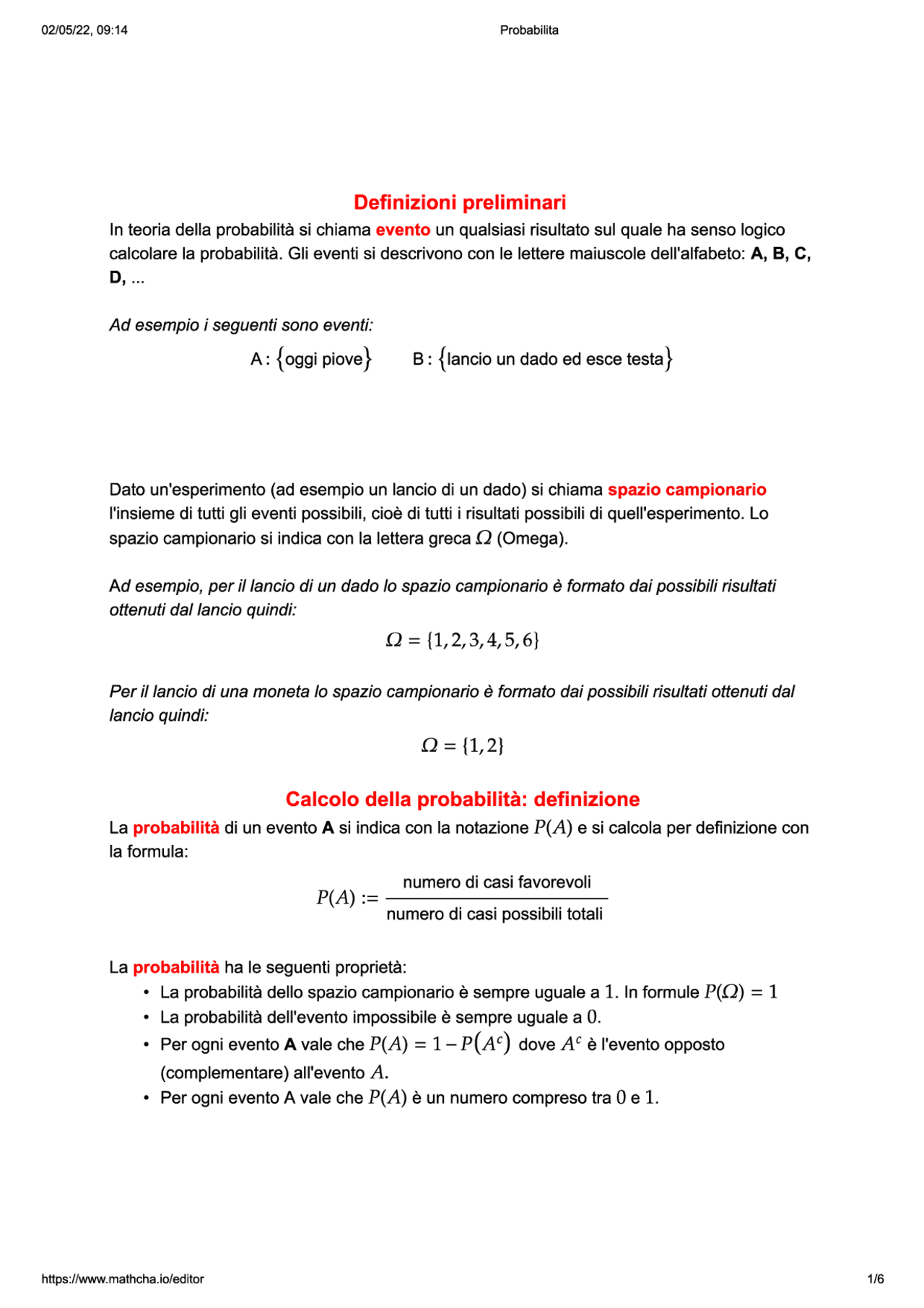 Probabilità: concetti base calcolo combinatorio - Docsity
