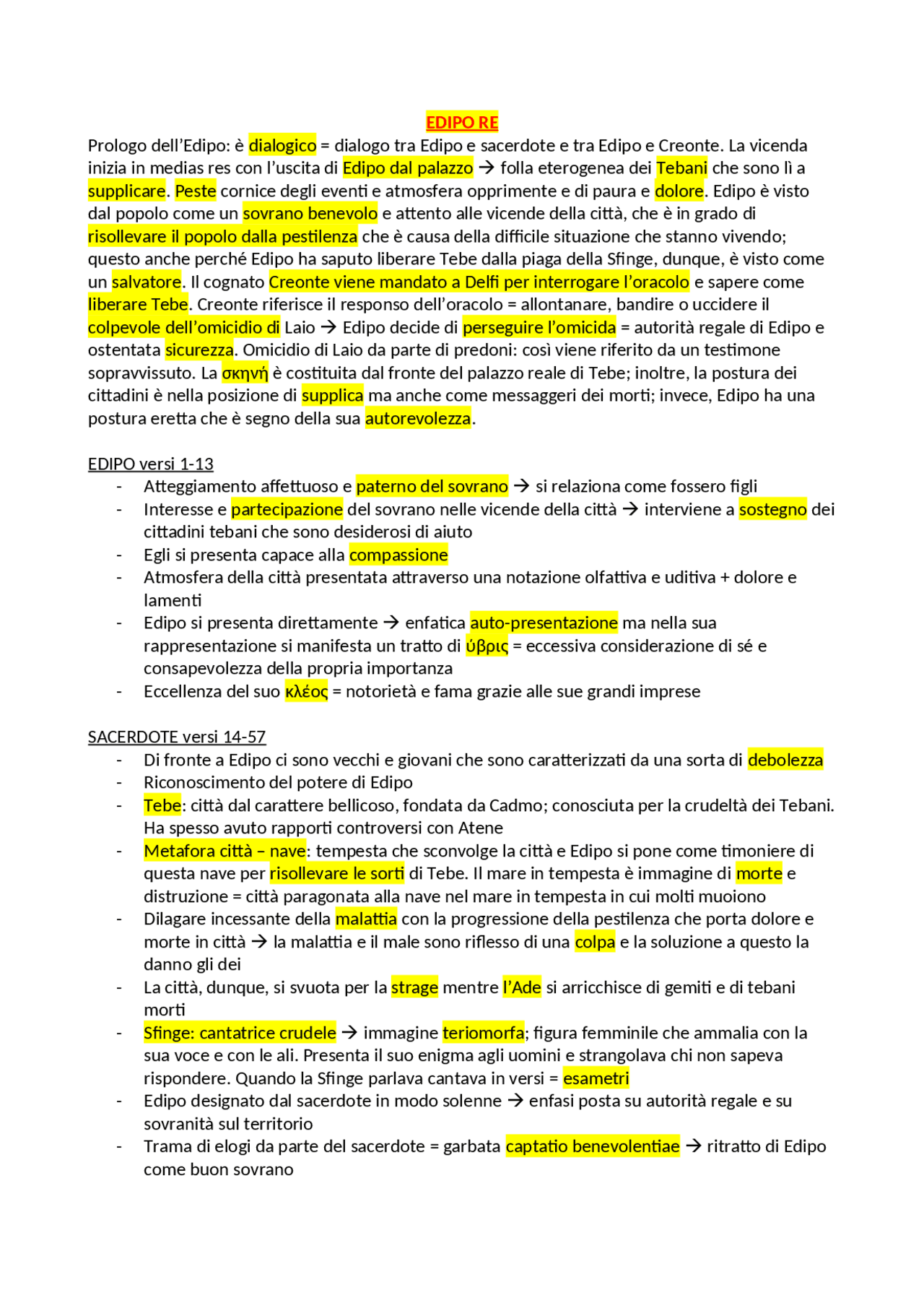 Edipo re: riassunti e PARADIGMI - Docsity