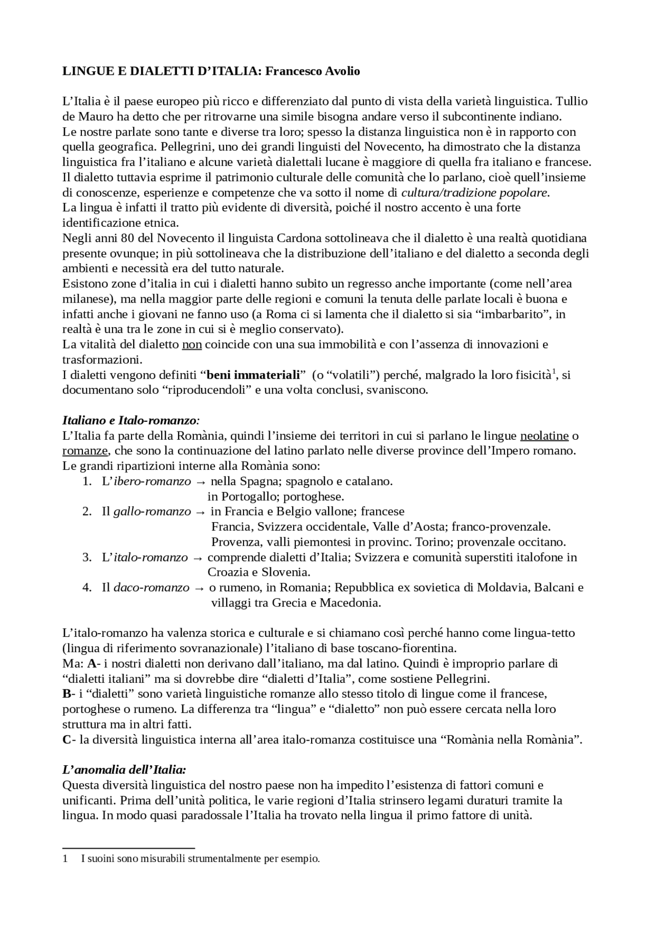 Lingue E Dialetti Ditalia F Avolio Riassunto Docsity