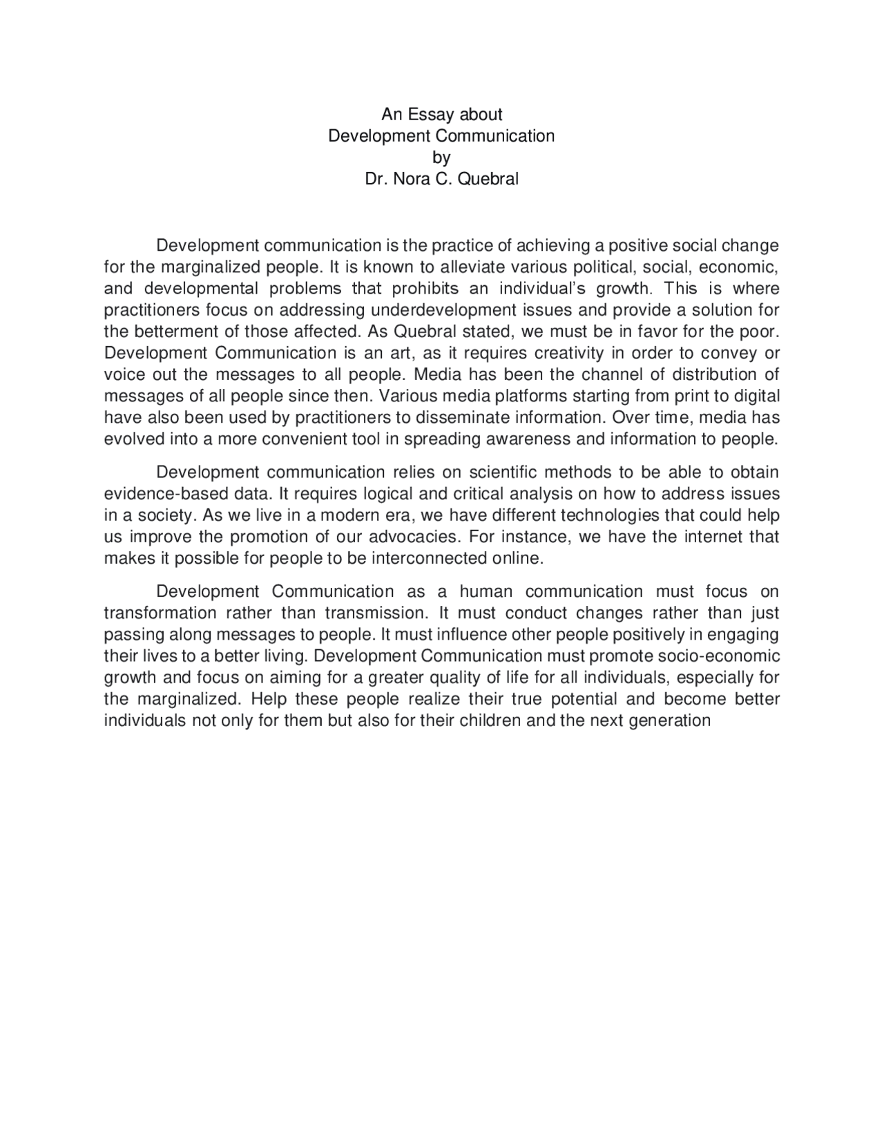 Introduction To Development Communication Docsity