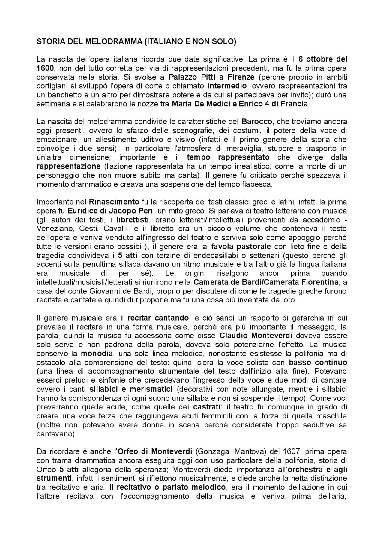 Storia del melodramma con esempi di opere - Docsity