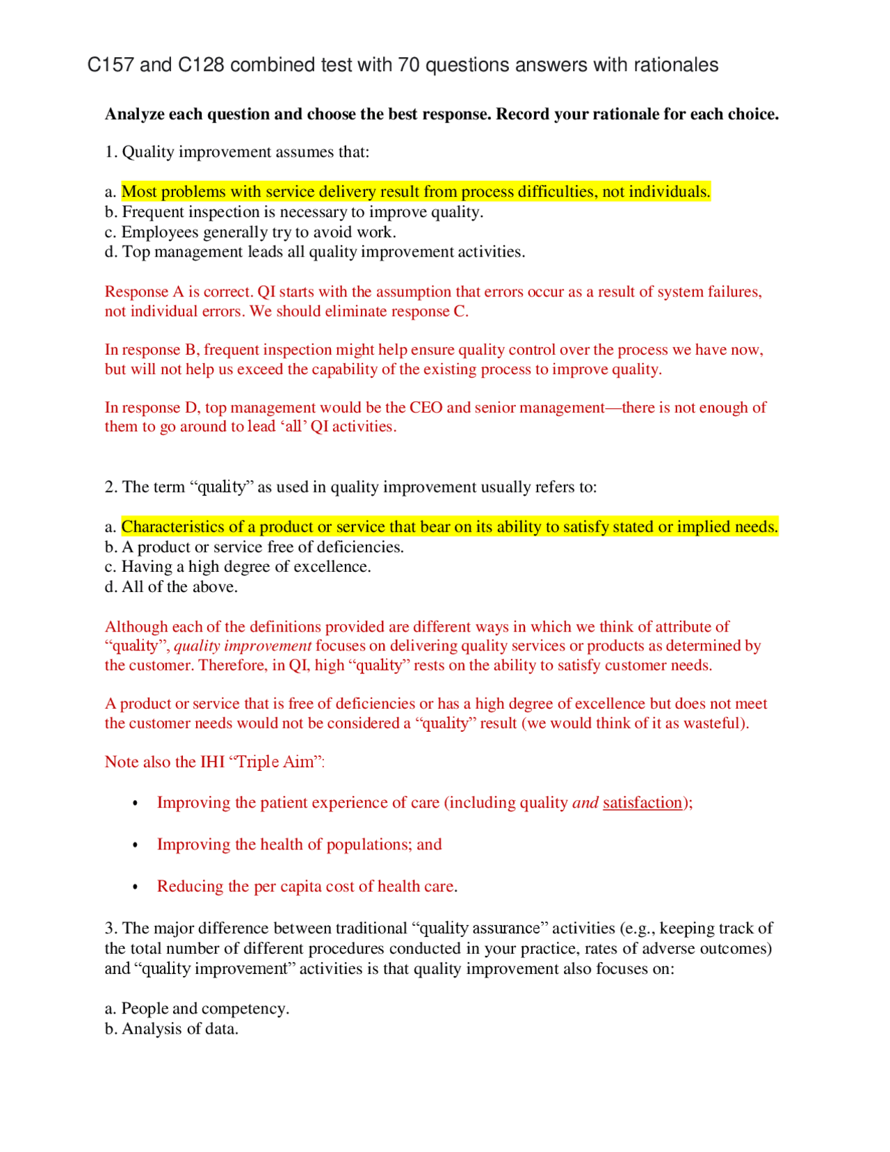 Nursing C157 and C128 combined test with 70 questions answers with ...