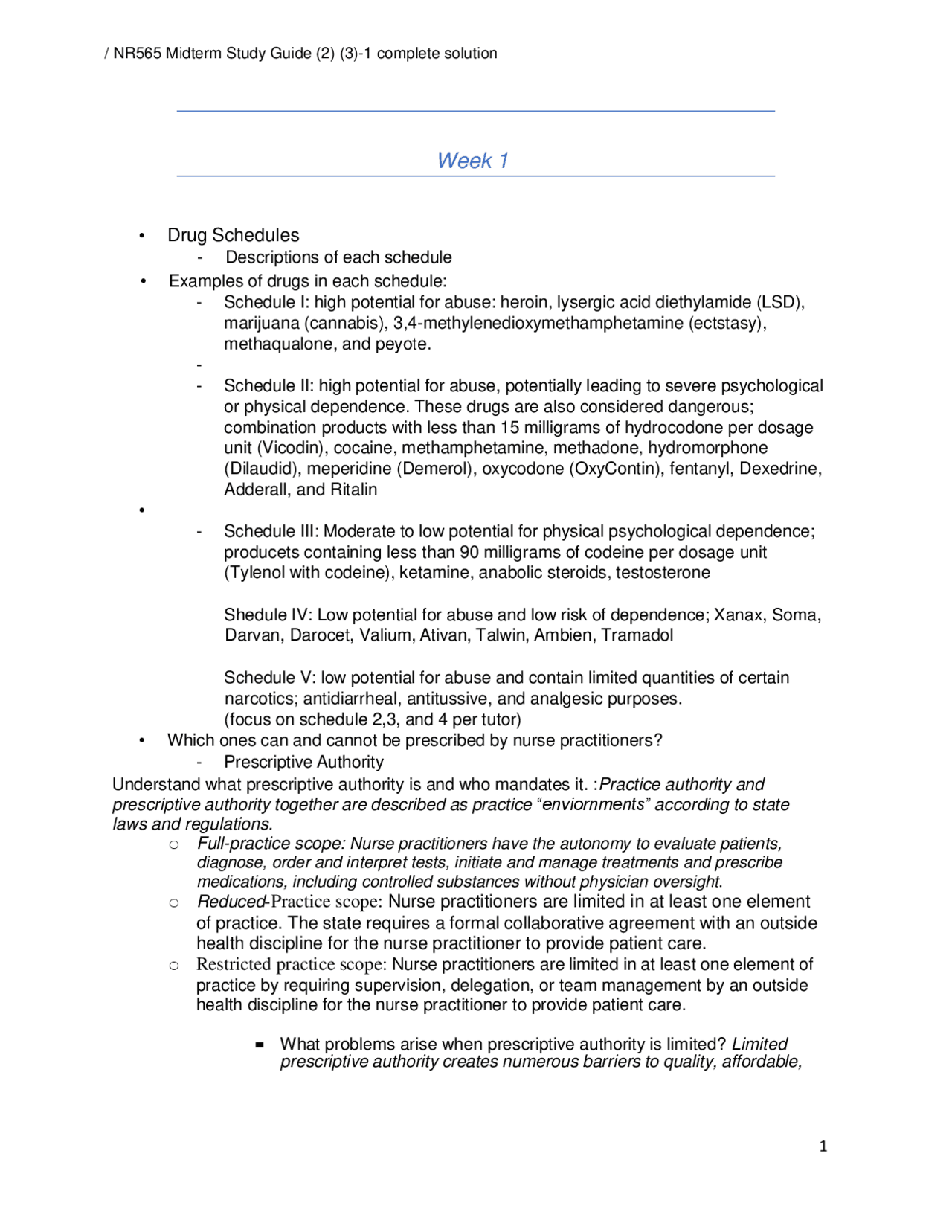 NR565 Midterm Study Guide (2) (3)-1 complete solution - Docsity