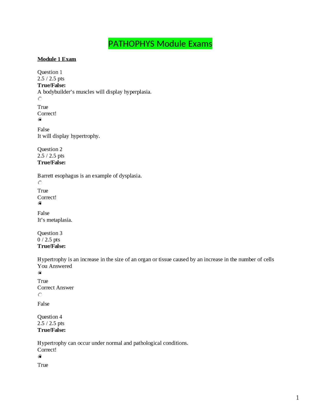 Nurs 231 Patho All Module Exams Portage Learning Exams Nursing Docsity