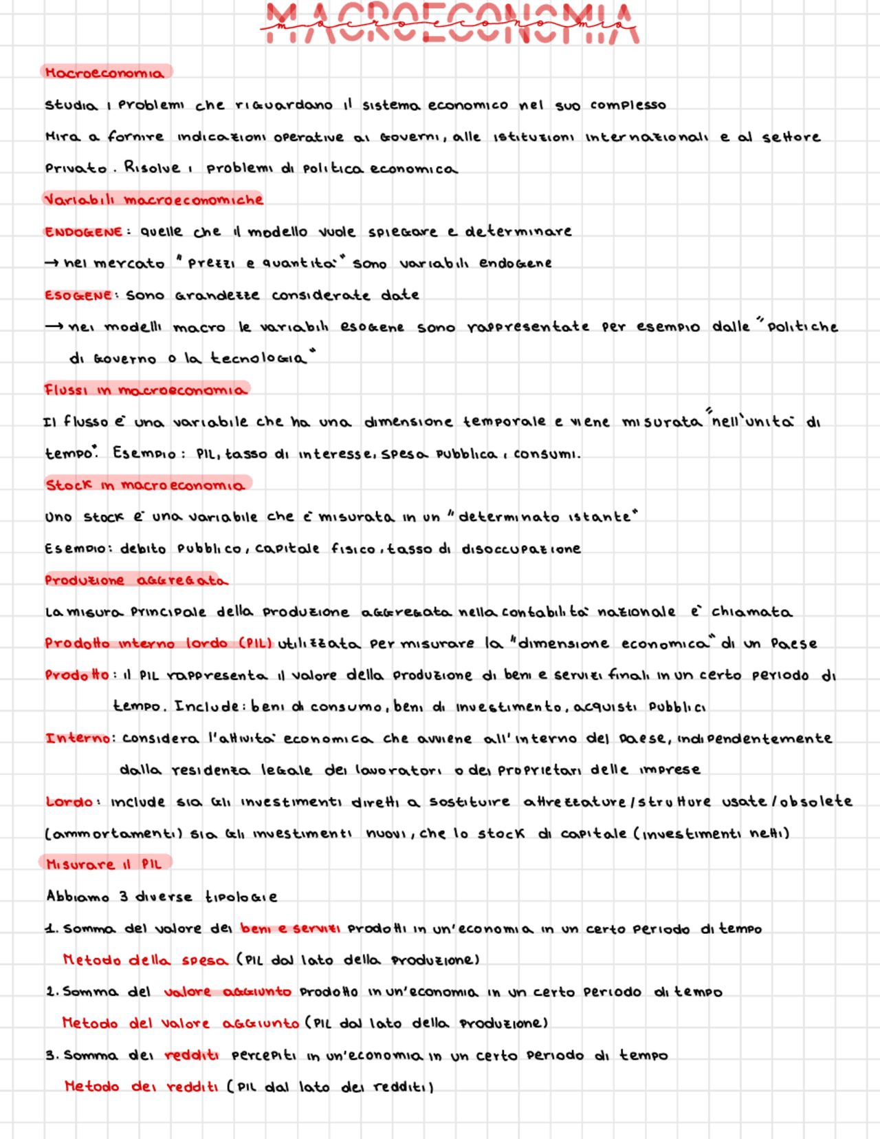 Definizioni Della Macroeconomia Docsity