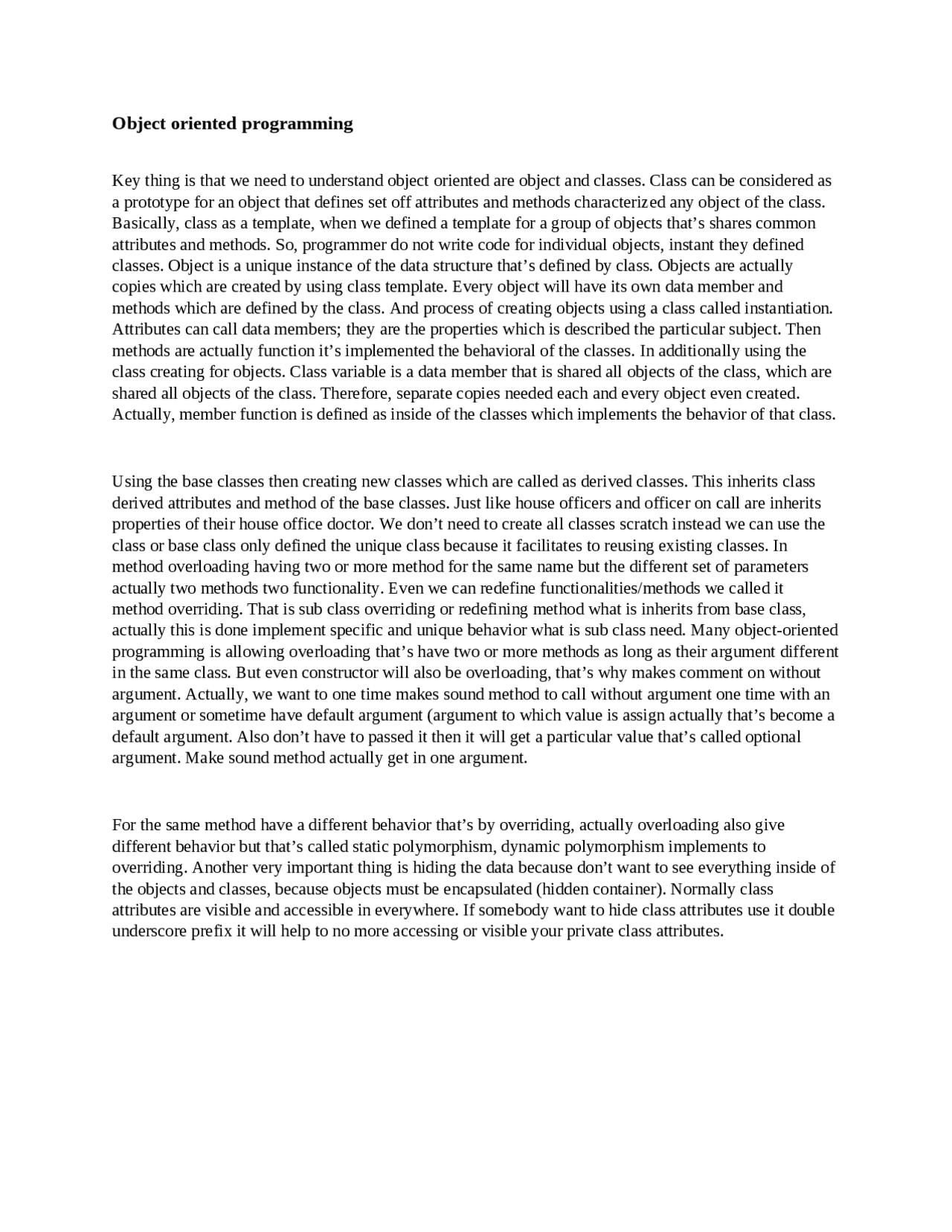 Object Oriented Concept And Implementation Docsity