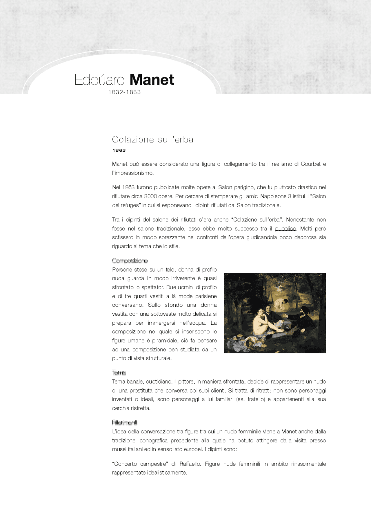 Manet Stile E Opere Docsity