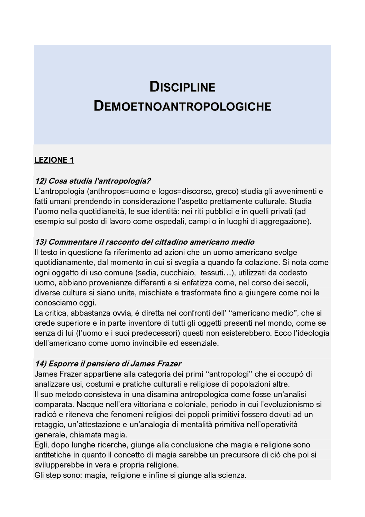 Discipline Demoantropologiche Ecampus Domande Aperte Docsity