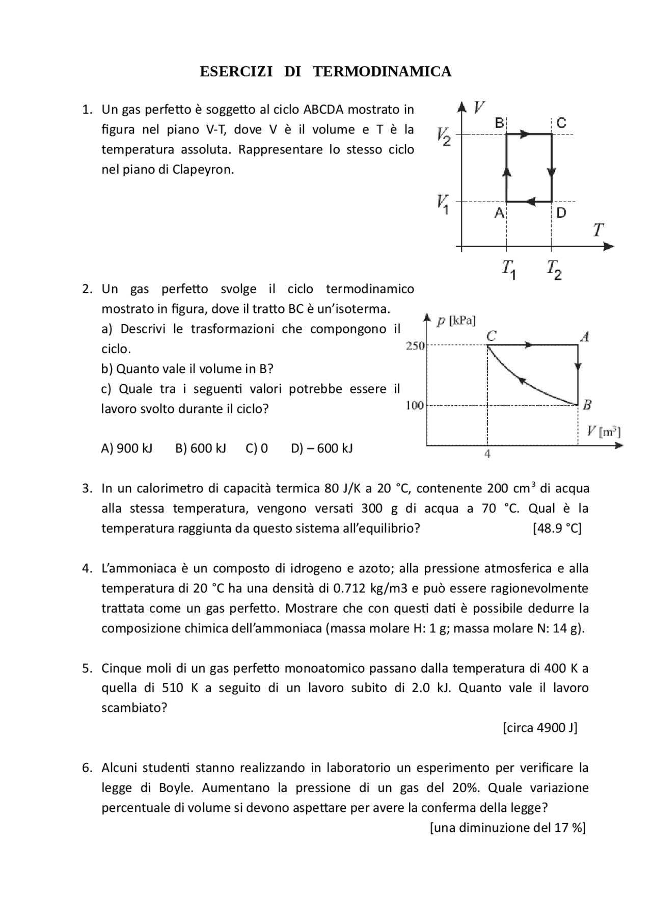 Esercizi di termodinamica - Docsity
