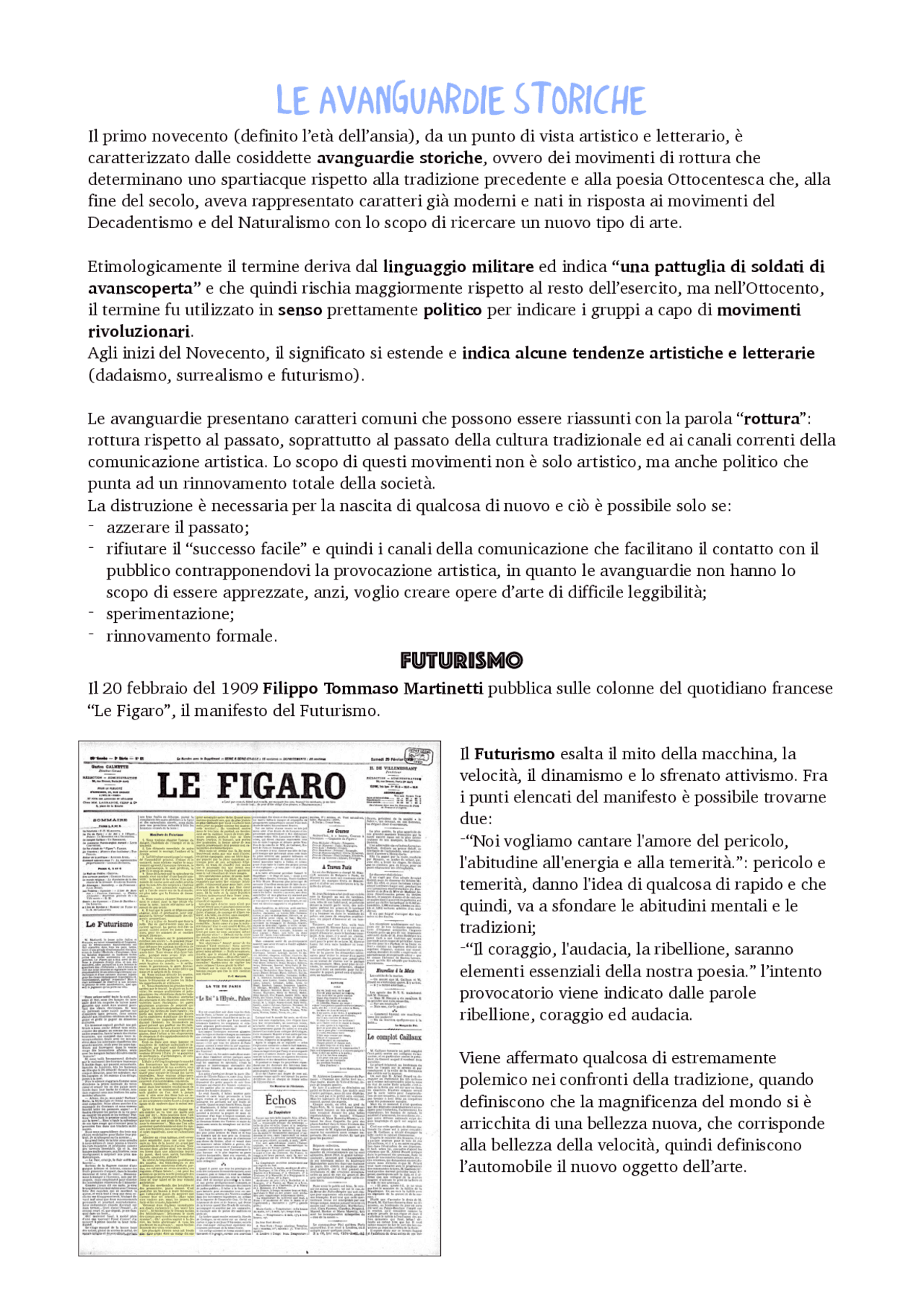 Le Avanguardie Storiche Notes De Littérature Docsity