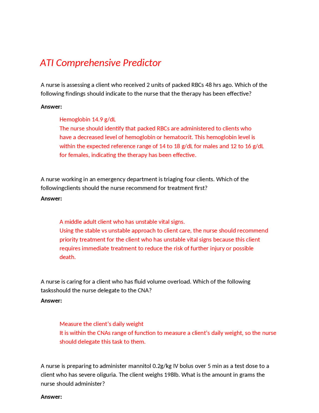 ATI RN Comprehensive Predictor Exam 2021 , RN ATI Comprehensive ...