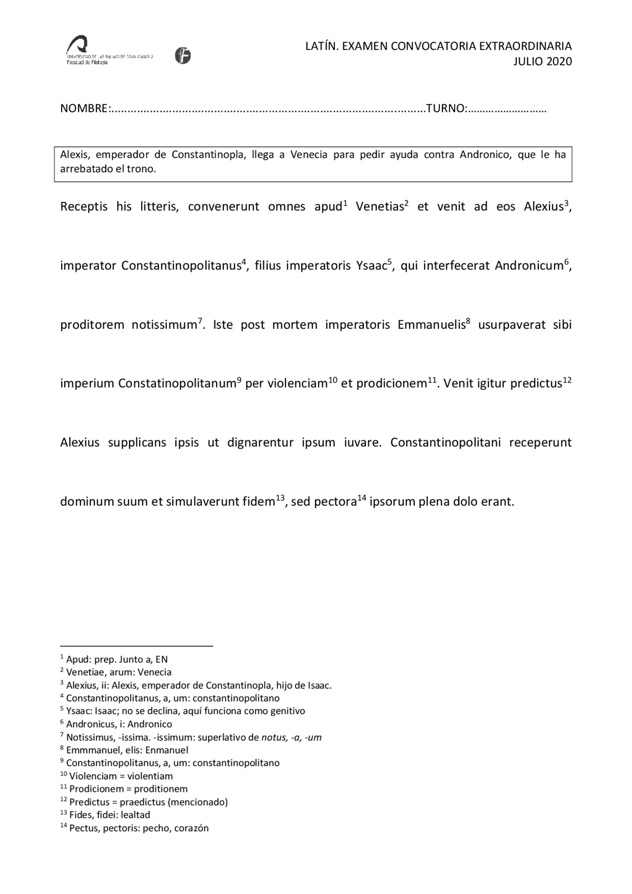 Latin examen práctica - Docsity