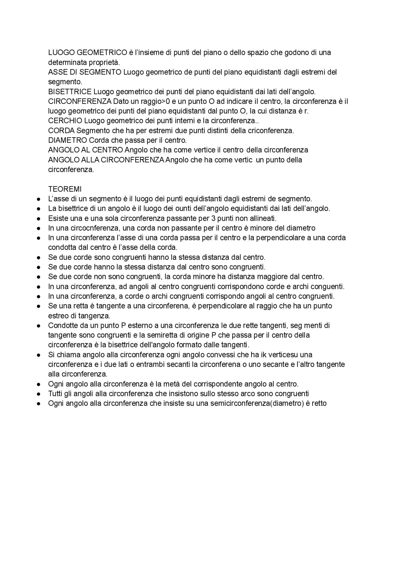 Teoremi E Luoghi Geometrici Schemi E Mappe Concettuali Di Discipline Geometriche Docsity