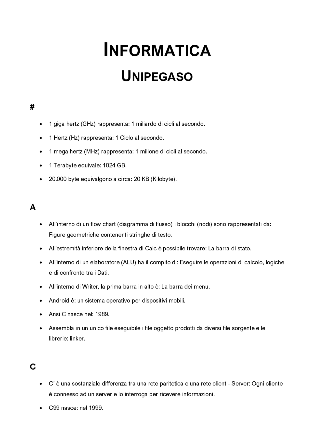 Informatica Scienze Economiche Unipegaso Docsity