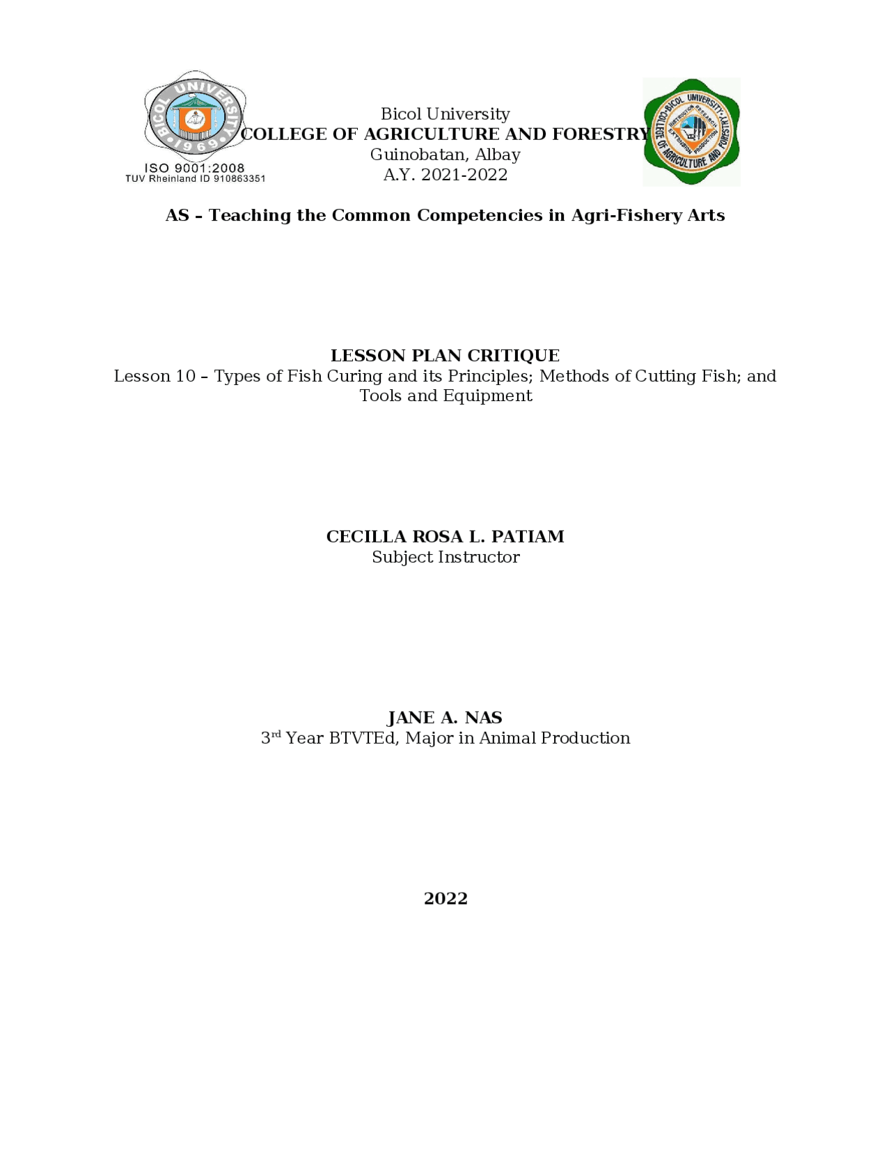 Lesson Plan Critique | Assignments Teaching method | Docsity