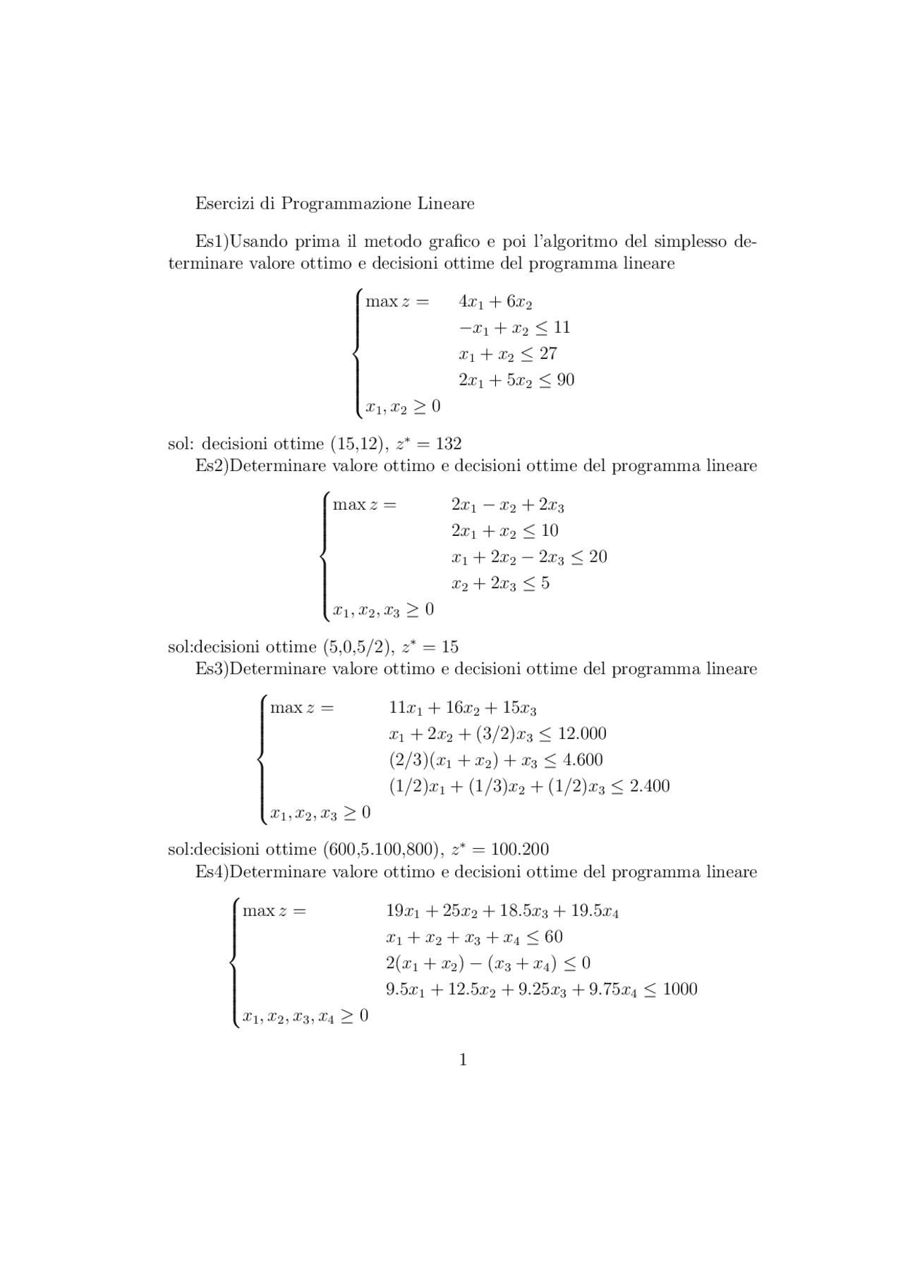 Metodi di ottimizzazione per l'economia e la finanza - Docsity