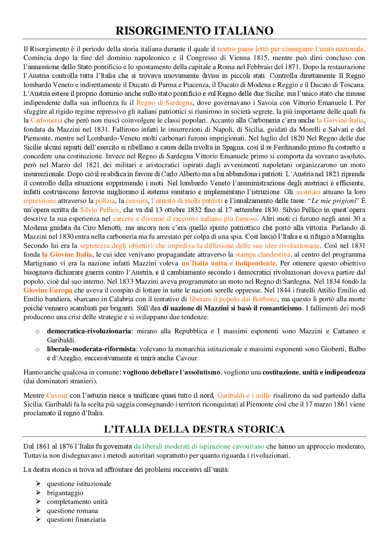 Storia Dal Risorgimento Alla Seconda Guerra Mondiale Appunti Di