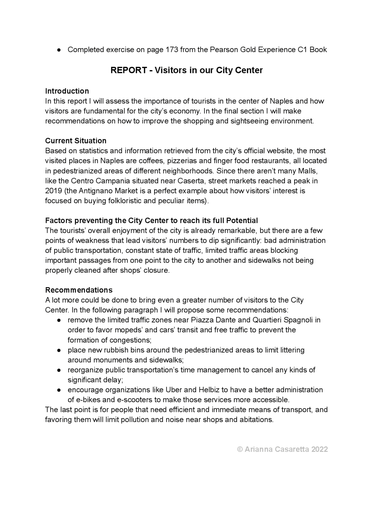 Report for B2 english exam - "Visitors in our city" - Docsity