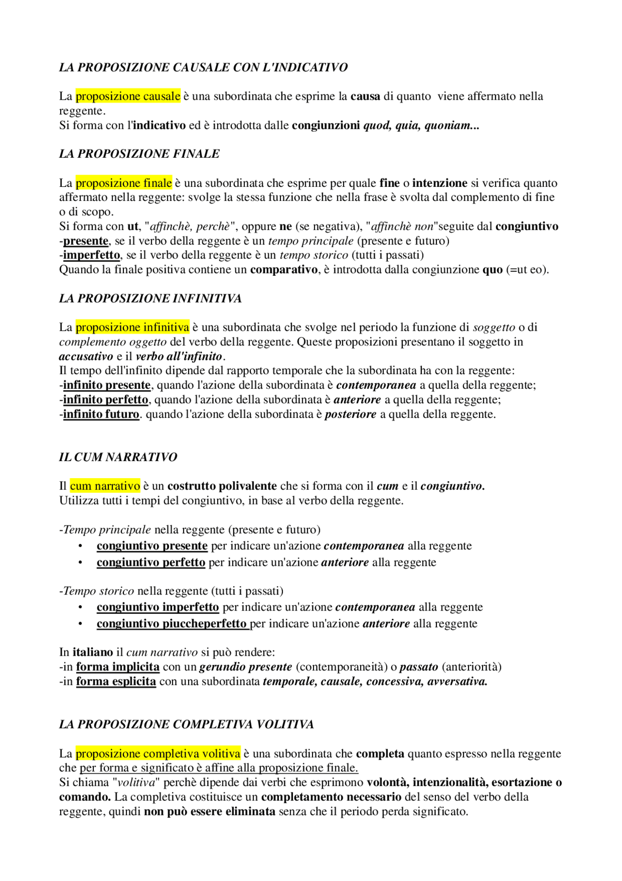 Tabella principali subordinate latine | Schemi e mappe concettuali di ...