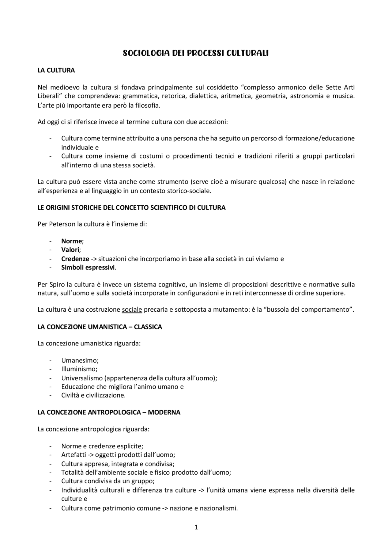 Appunti Sociologia Dei Processi Culturali Prof Lanfranchi Univr Docsity