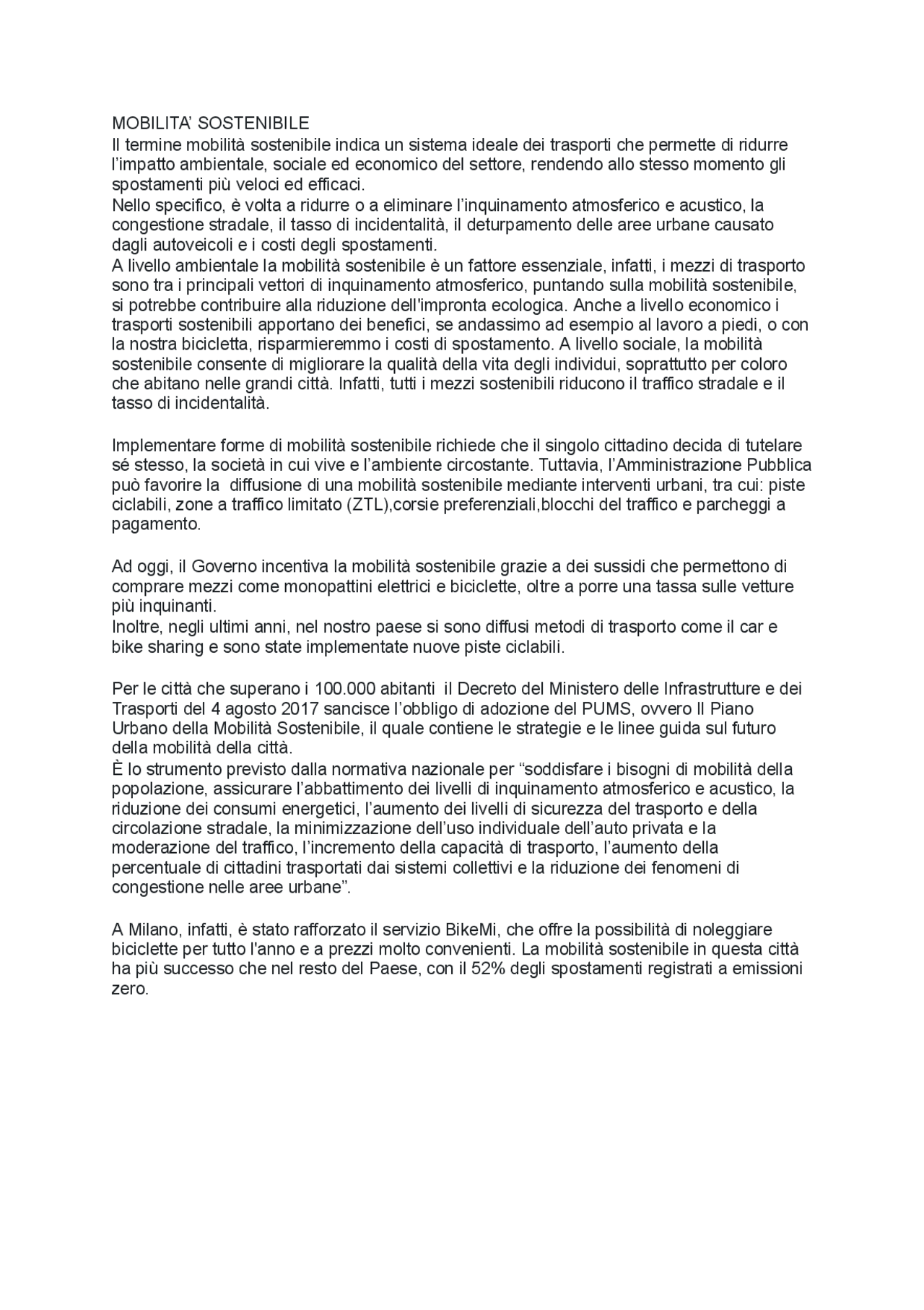 La Mobilità Sostenibile Docsity