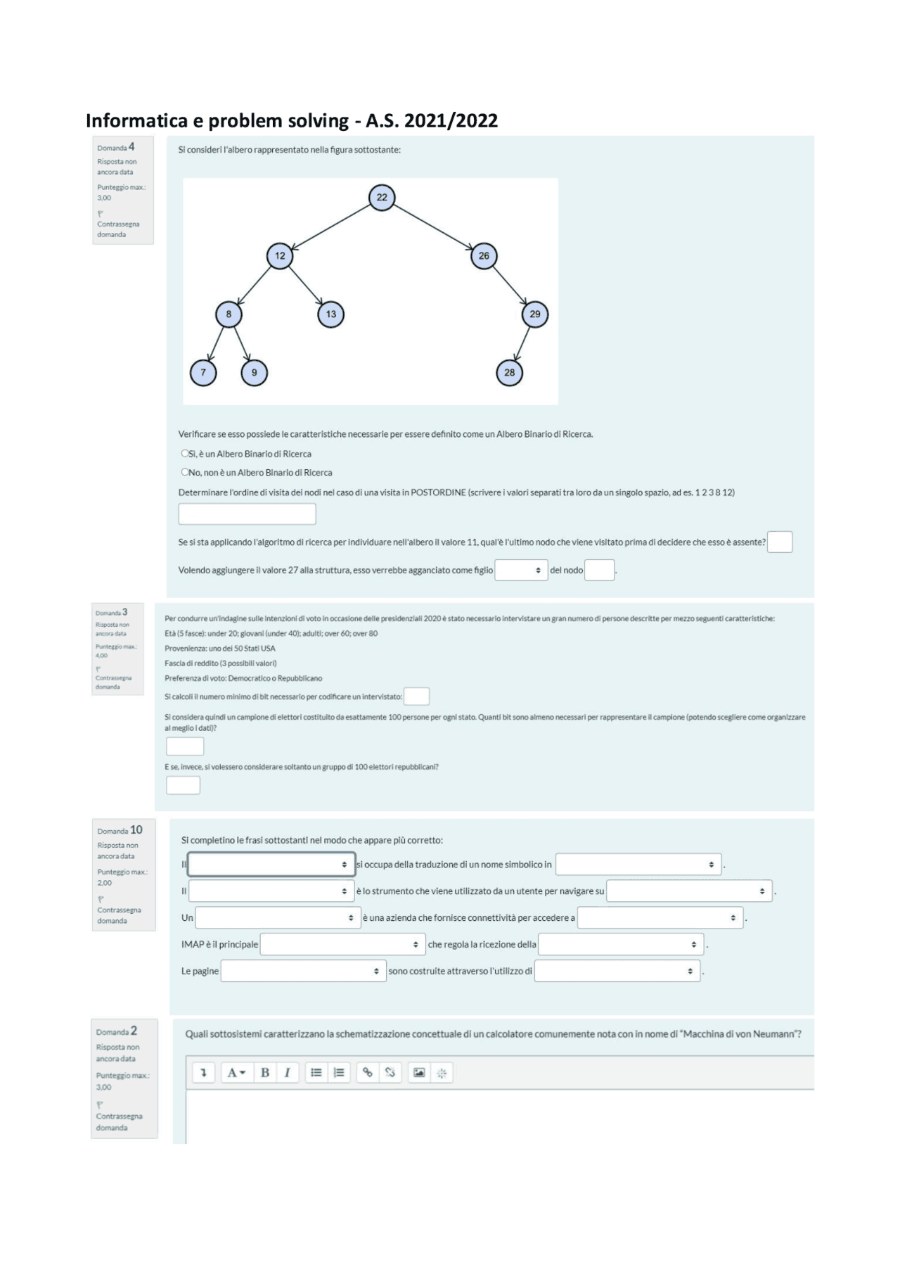 Tema d'esame Informatica e problem solving - Docsity