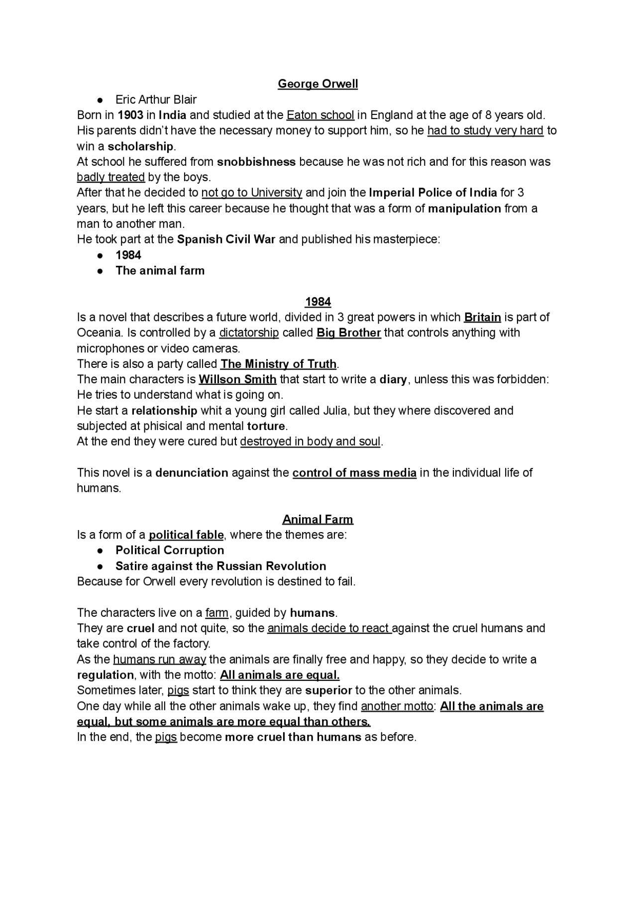 George Orwell life and work’s - Docsity