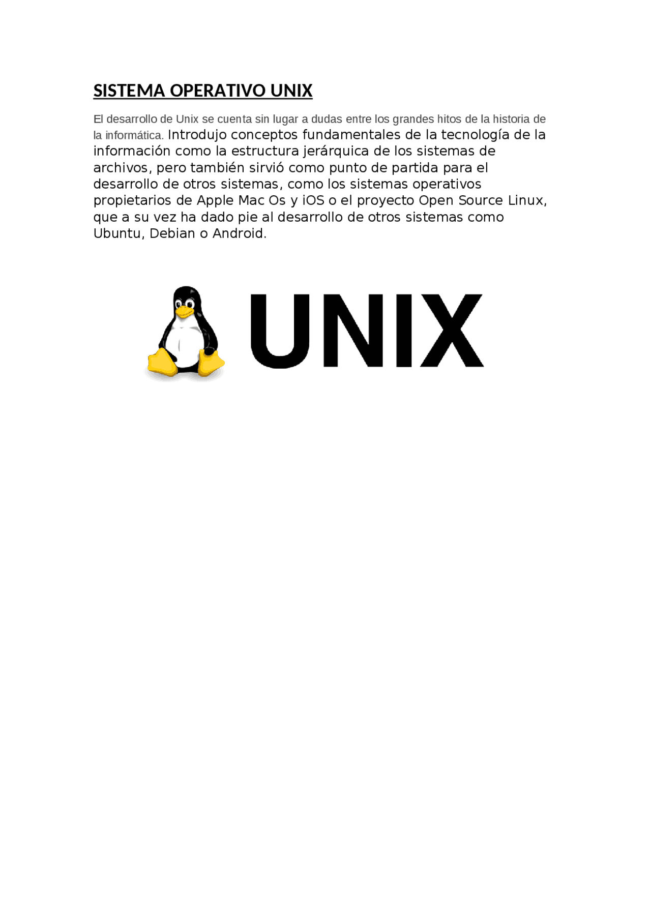 Introducción a las TIC Sistema Operativo UNIX - Docsity