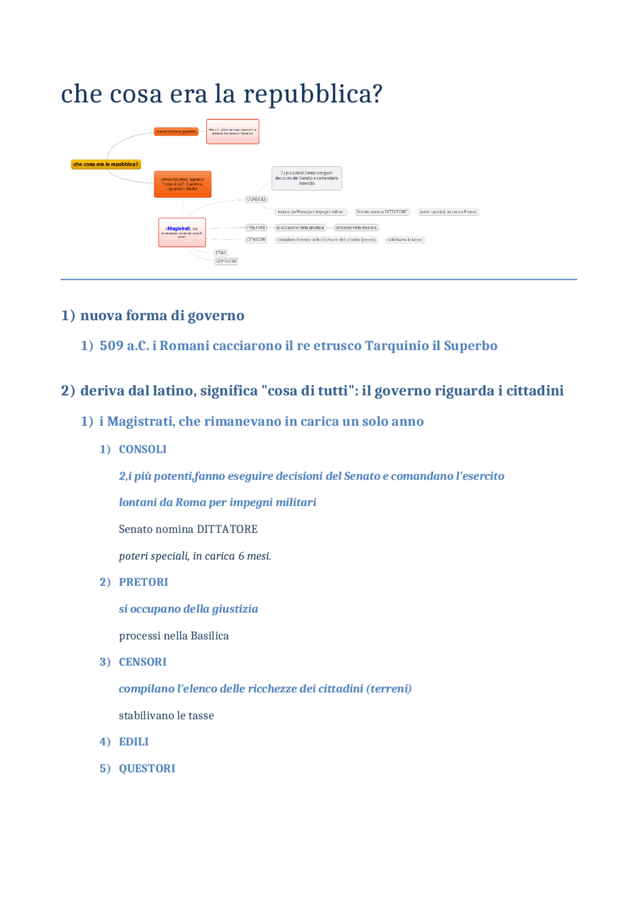 Che cos'e la repubblica? | Schemi e mappe concettuali di Storia | Docsity