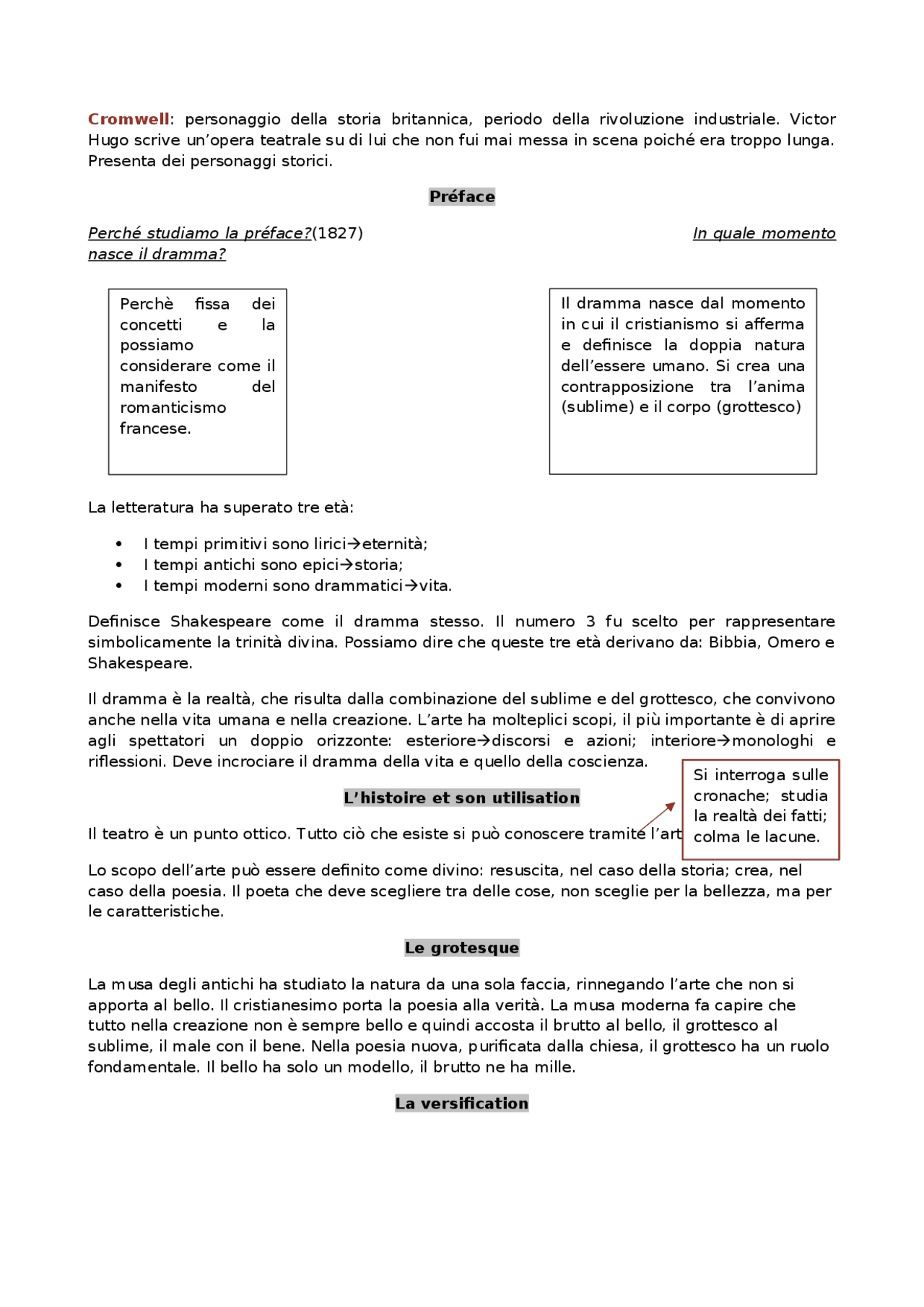 Prefazione Di Cromwell Opera Di Victor Hugo Docsity