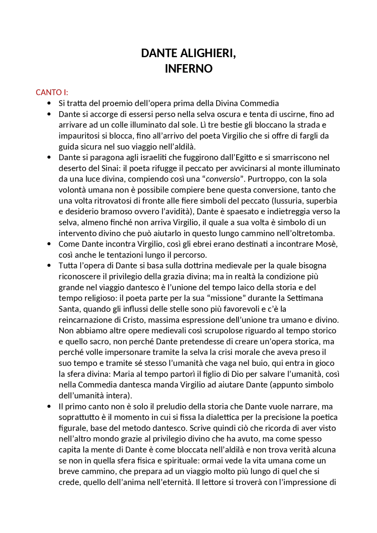 Riassunto Inferno Dante Alighieri - Docsity