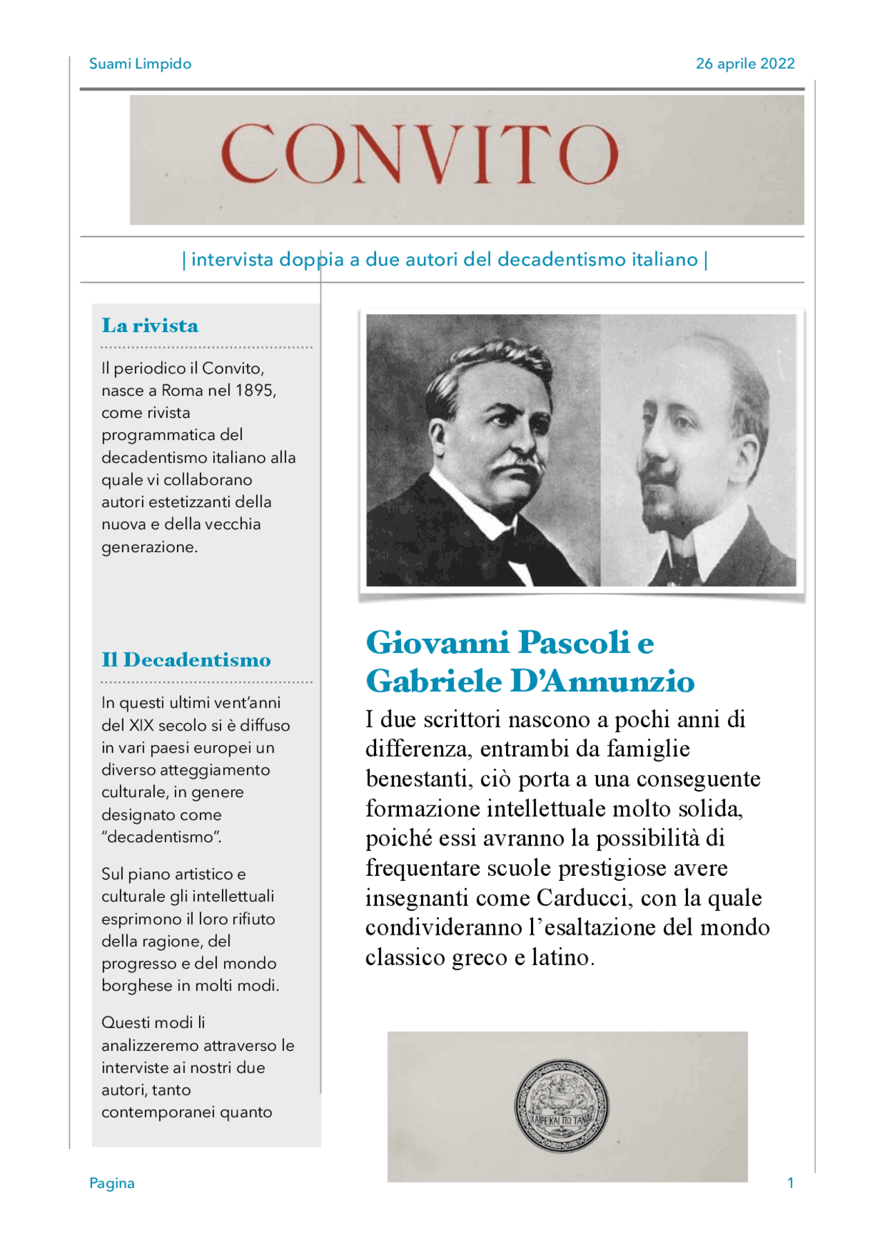 Pascoli E Dannunzio Schemi E Mappe Concettuali Di Italiano Docsity