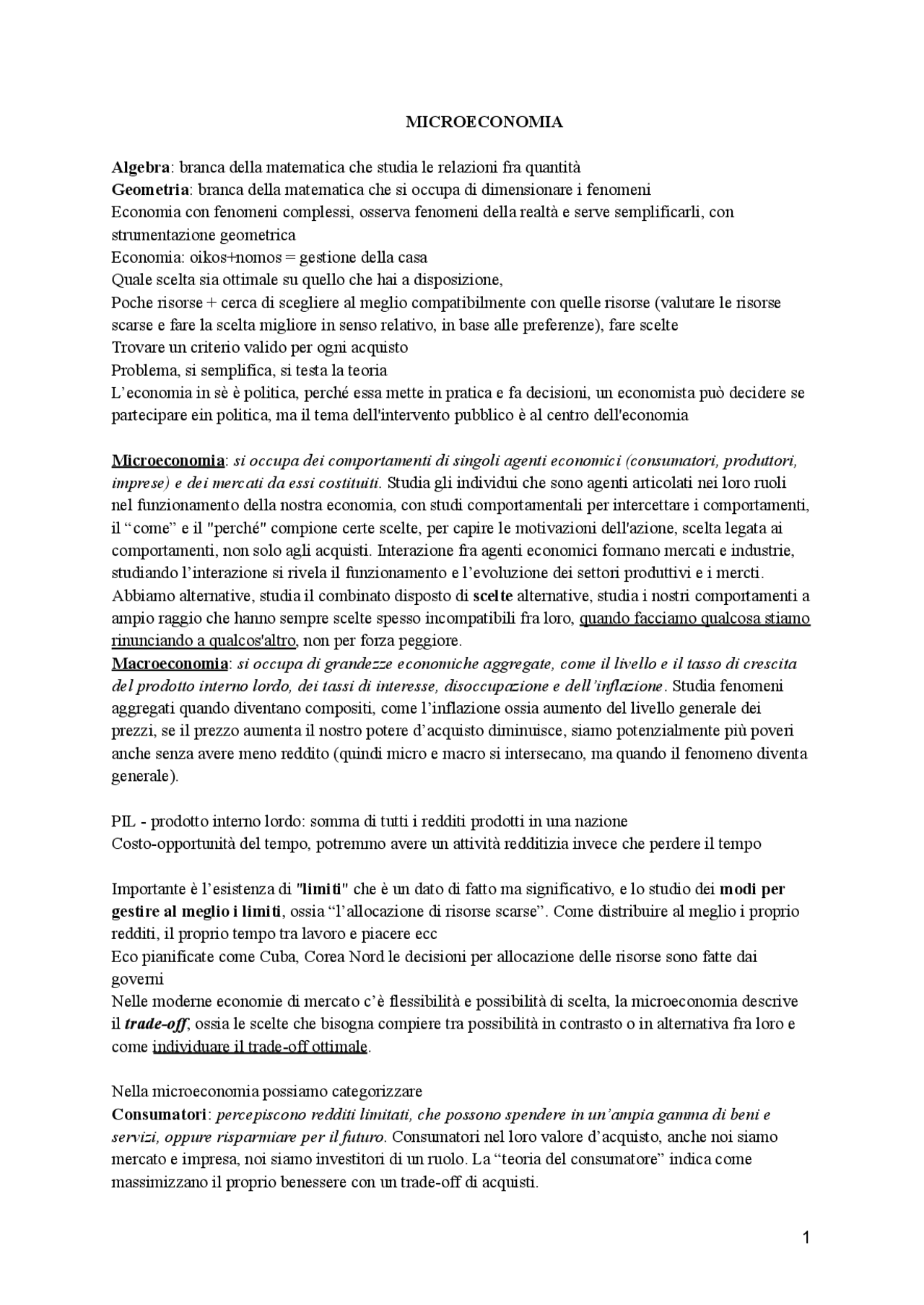 Microeconomia Primo E Secondo Parziale Docsity