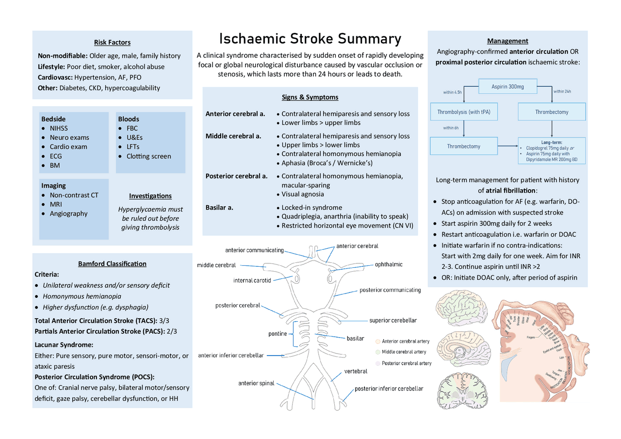 Ischaemic Stroke Summary - Docsity