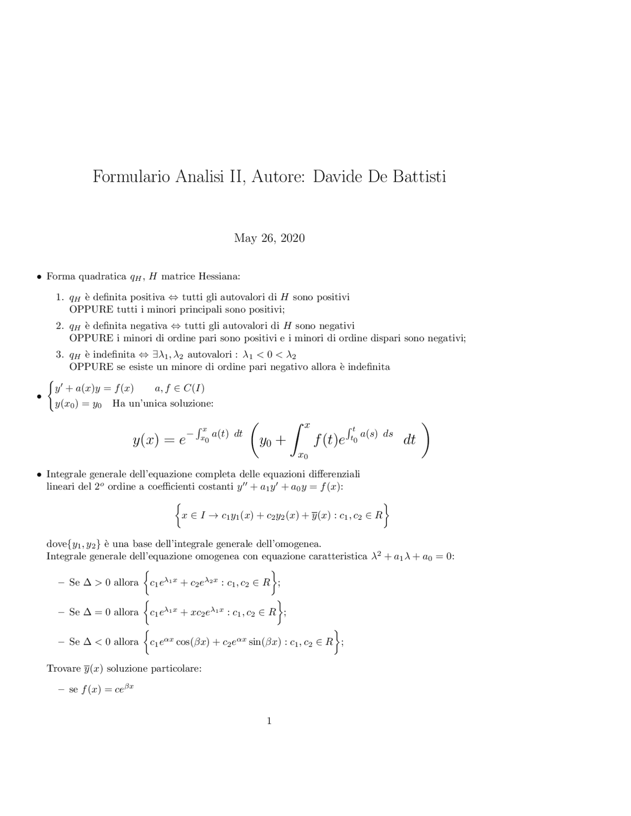 Formulario Analisi 2 Docsity
