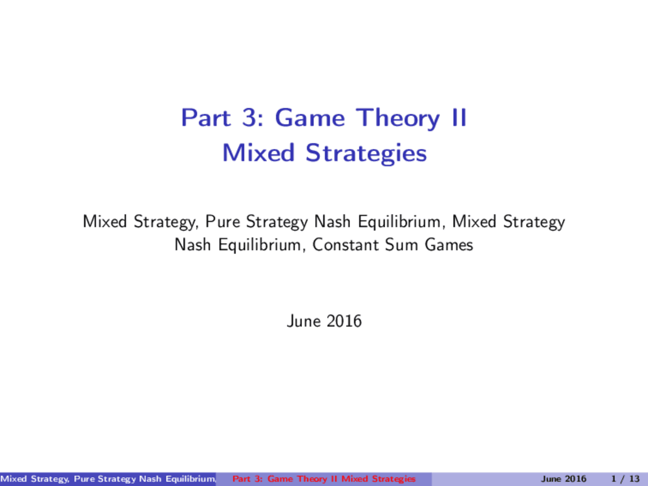 Game Theory Mixed Strategy Docsity