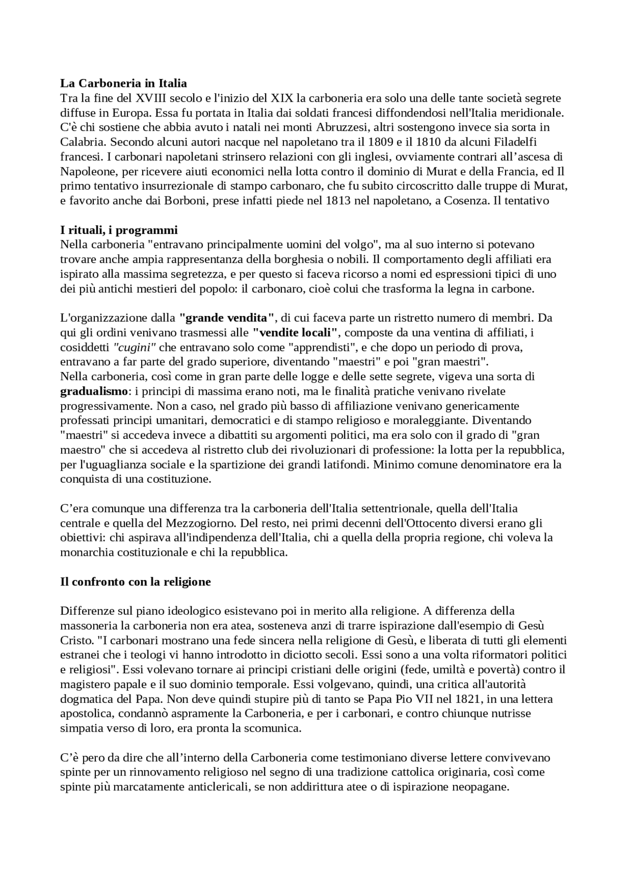 Carboneria Storia E Rituali Docsity