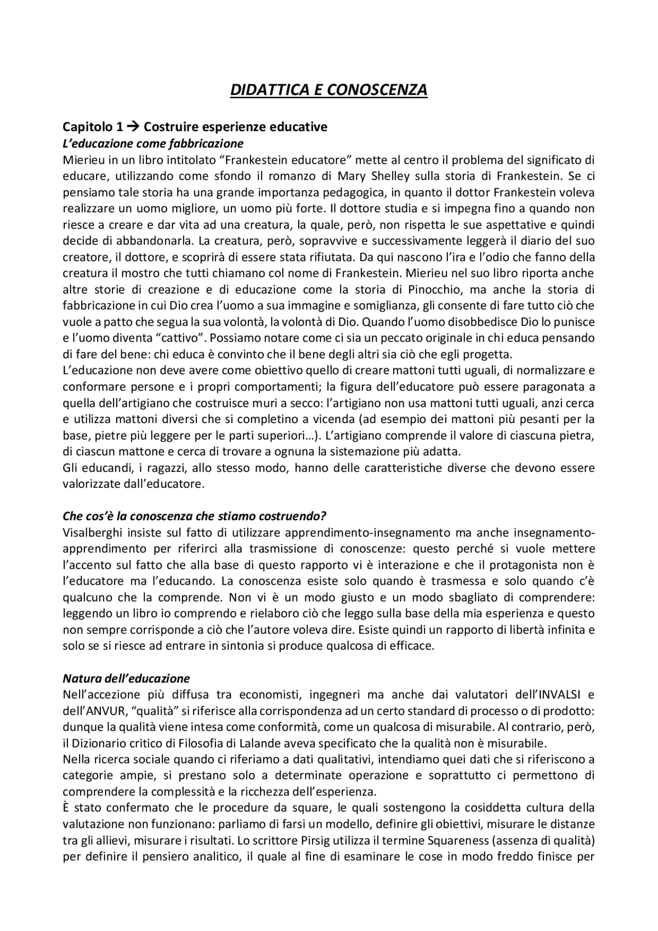Riassunto Didattica E Conoscenza Docsity