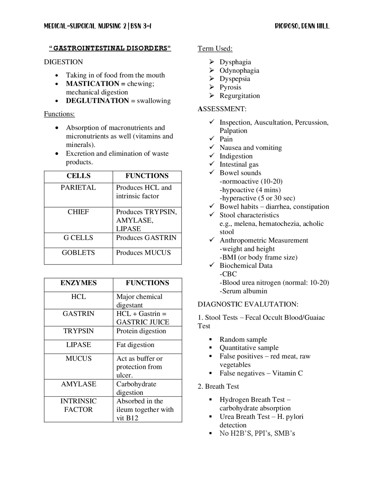 Medical surgical nursing lecture note | Lecture notes Nursing | Docsity