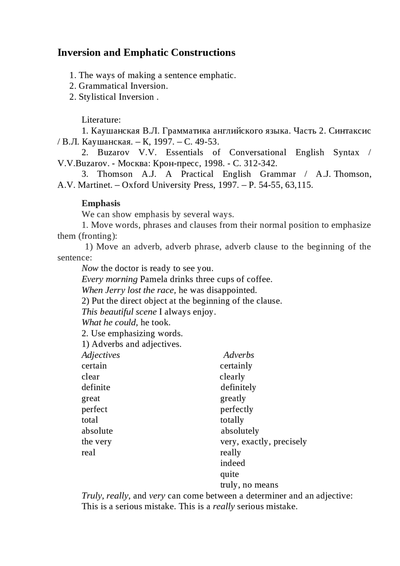 Inversion and Emphatic Constructions | Шпаргалки Английский язык | Docsity