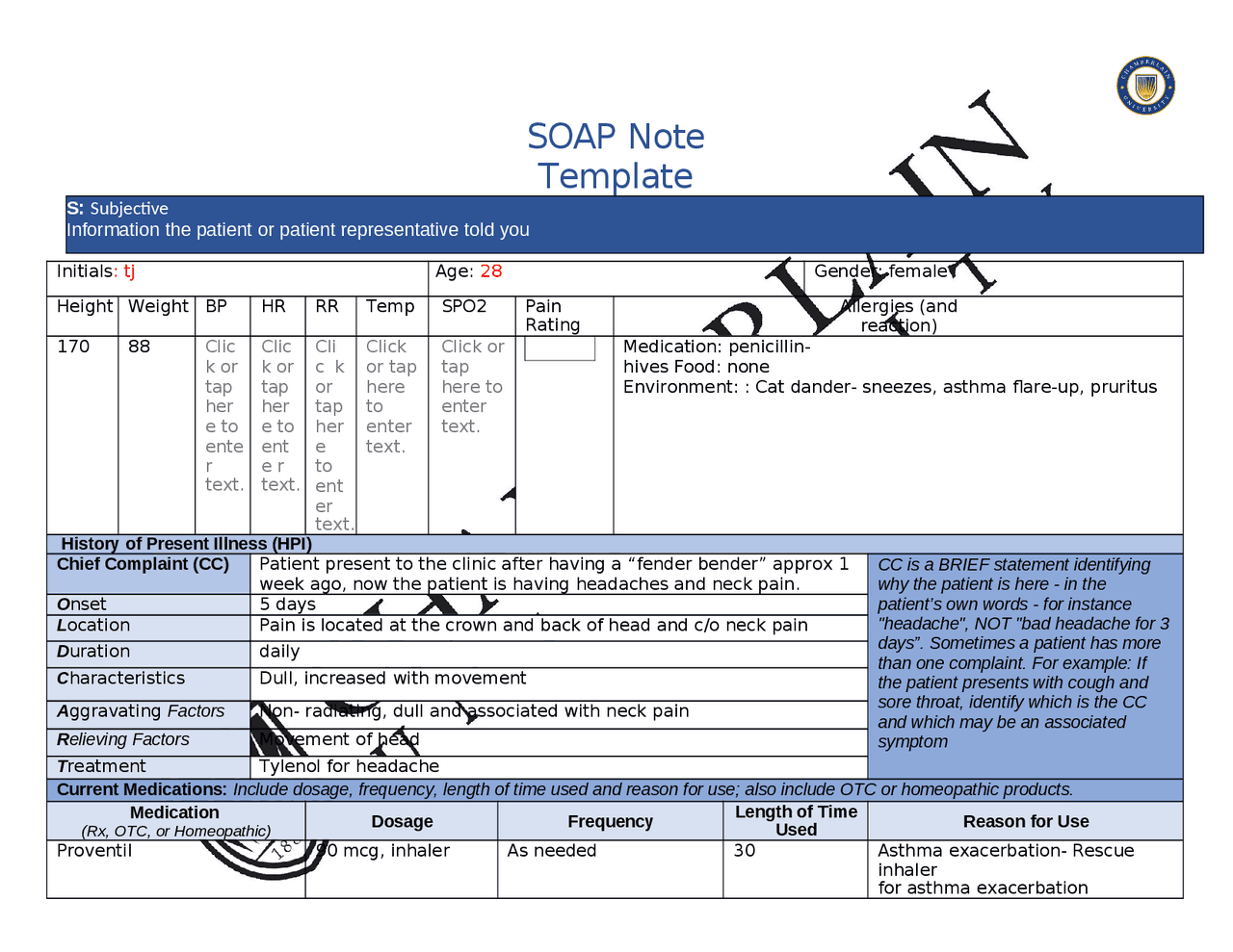 NR 509 SOAP Note Template Tina Jones week 3 | Exams Nursing - Docsity