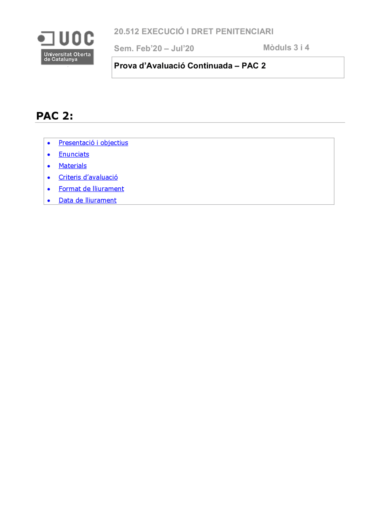 pac resuelta de derecho penitenciario | Ejercicios de Derecho Penitenciario | Docsity