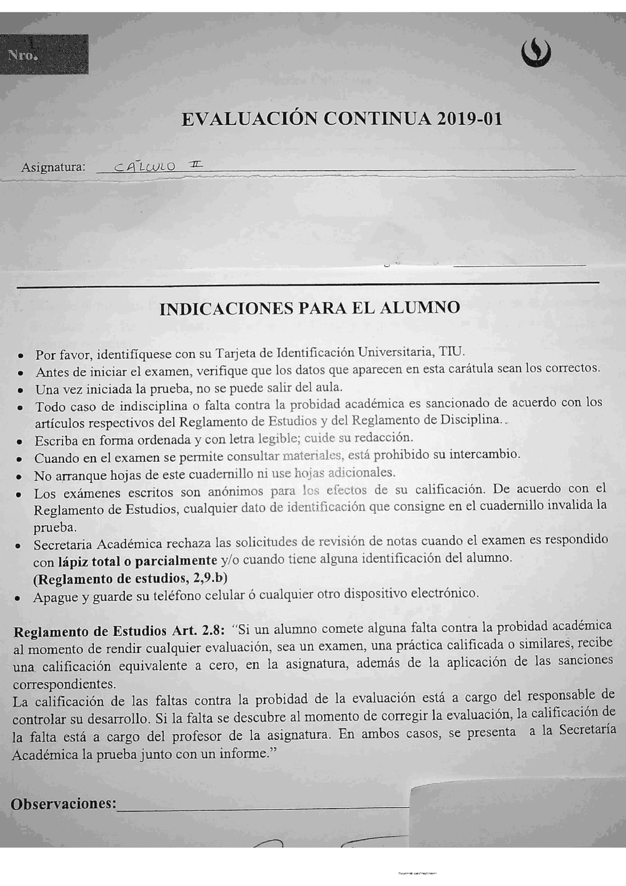 Pc 2 Calculo 2 Upc Exámenes De Cálculo Docsity