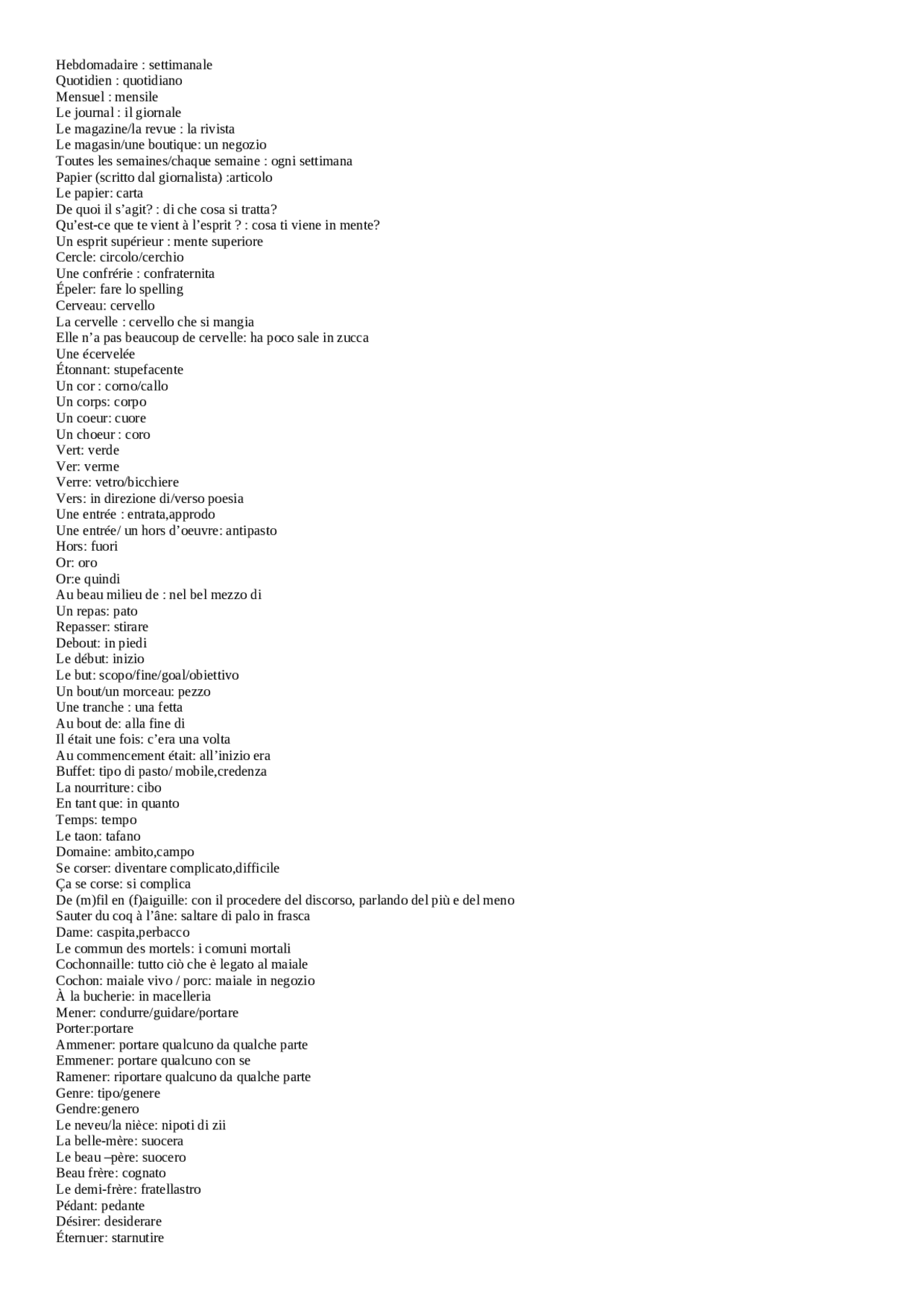 Vocaboli Vari Di Francese Appunti Di Lingua Francese Docsity