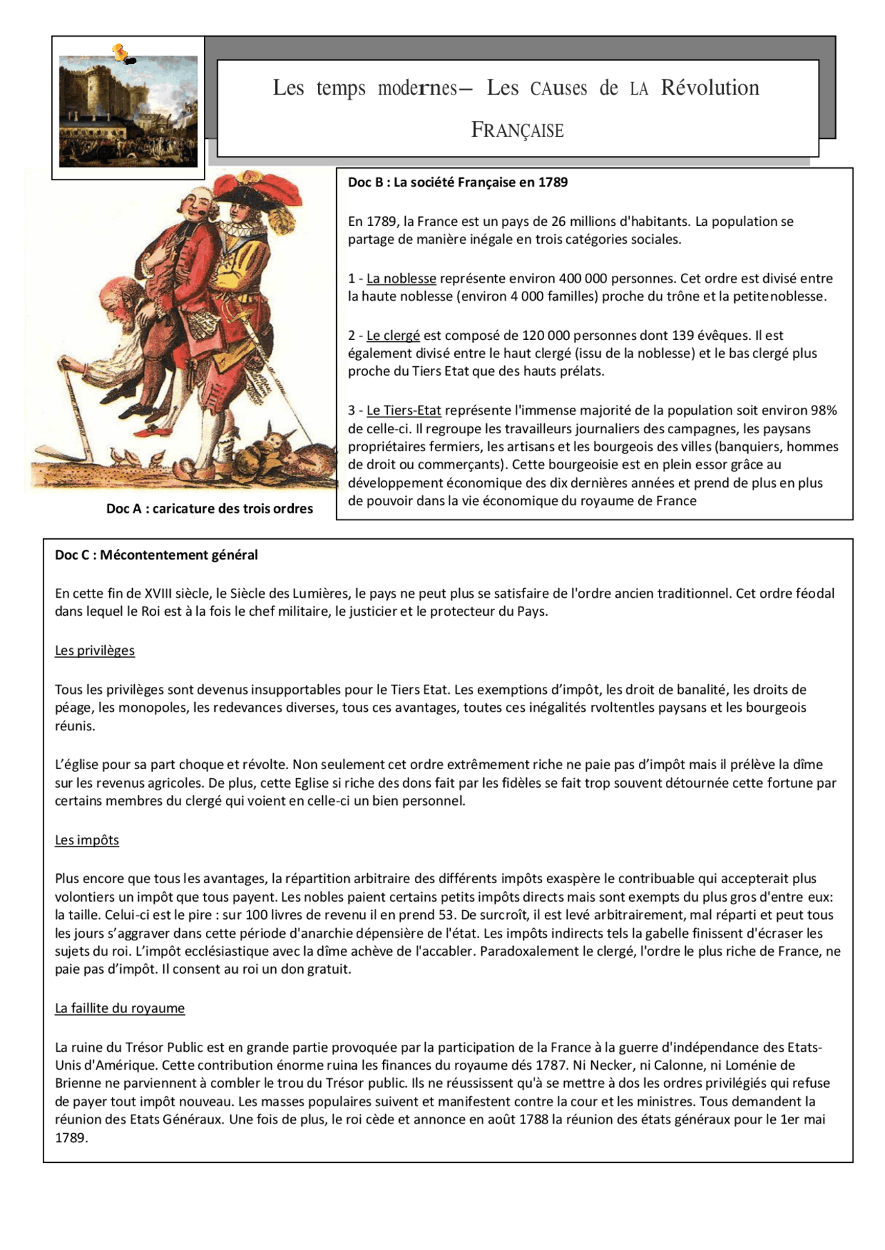 Les Temps Modernes Les Causes De La Révolution Résumés Droit Docsity