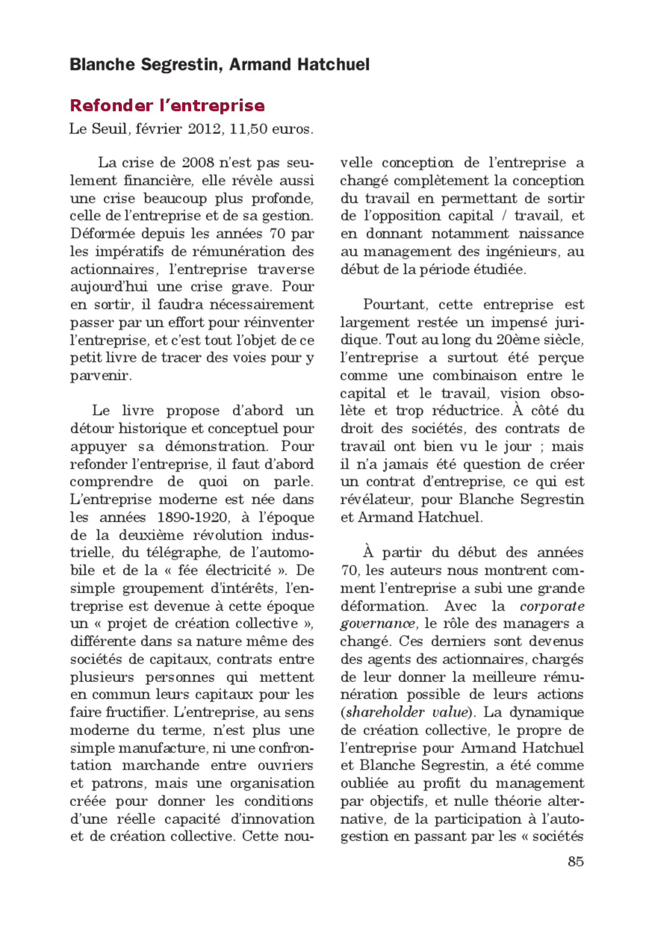 Blanche Segrestin Armand Hatchuel Résumés Droit Docsity